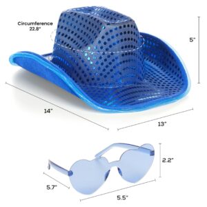 Funcredible Blue Light Up Cowboy Hat and Glasses - Sparkly Disco Cowgirl Hat - Sequin Cowboy Hat for Women - Cowgirl Costumes for Girls