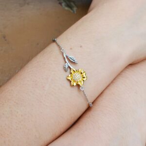 Proud Gifts Badass Daughter Bracelet From Mom, To My Badass Daughter Bracelet, You are Amazing, Birthday Daughter 925 Sterling Silver Bracelet with 14k Gold Sunflower Charm From Mother