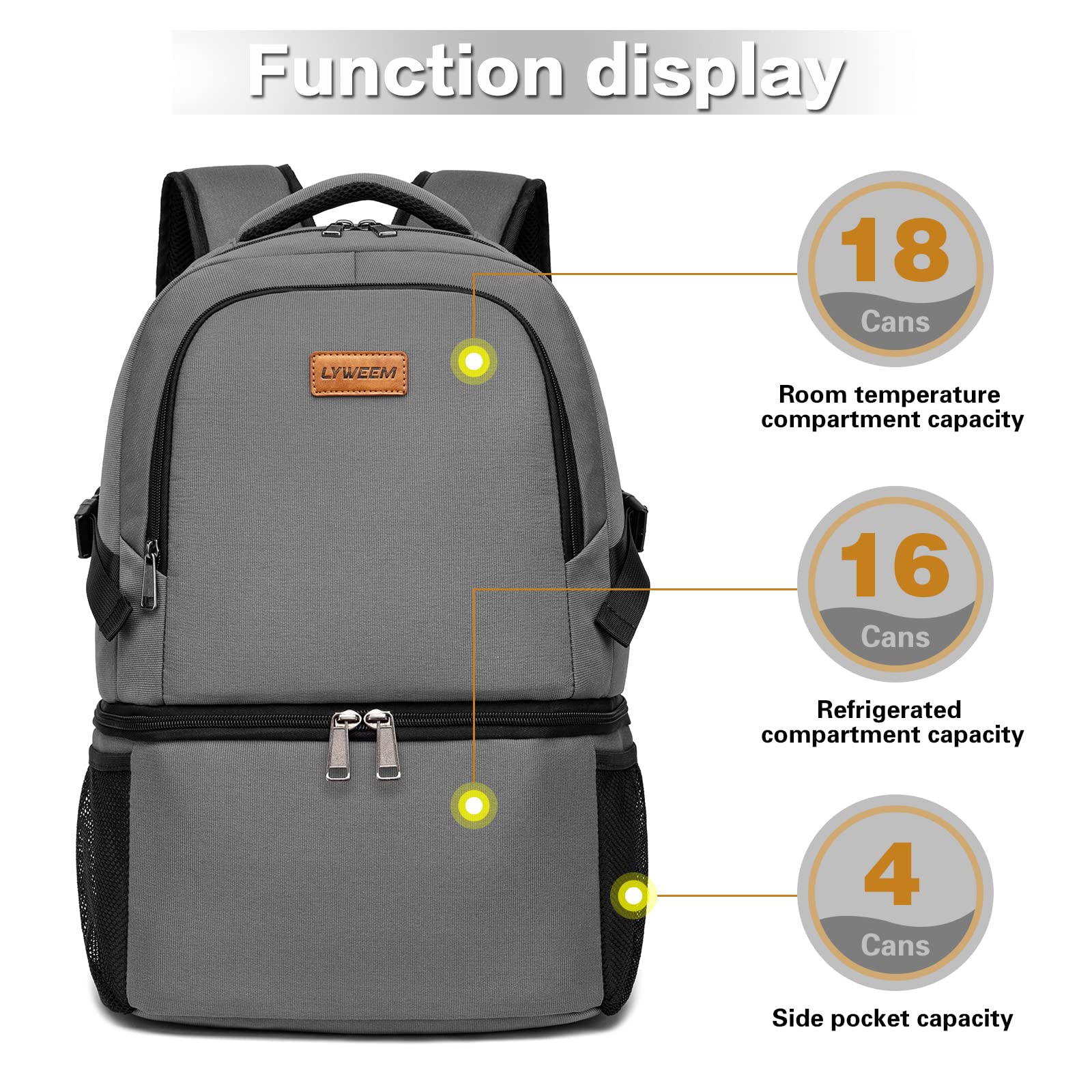 Lyweem Cooler Backpack Insulated Leak Proof 38 Cans Lightweight Lunch Backpack Cooler for Men Women Small Soft Cooler Bag, Grey