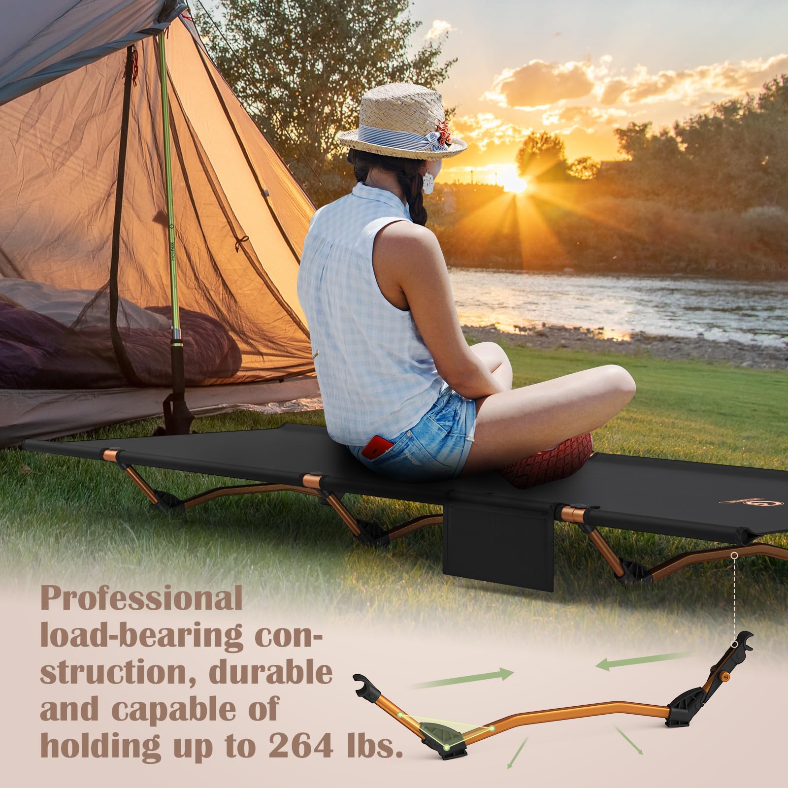 G2 GO2GETHER Foldable 4lbs Camping Cot, Durable Travel Tent Cot, Ultralight for Backpacking, Summer Hiking, Mountaineering, Easy to use for Woman & Man, Comes with Storage Bag