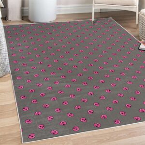 ambesonne skull decorative area rug, hand drawn style pink emo skulls teenager lifestyle youth culture, quality carpet for bedroom dorm living room, 5' 1" x 7' 5", dark taupe hot pink