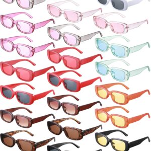 24 Pairs Rectangle Sunglasses y2k Sunglasses Small Square Sunglasse Retro Sunglasses for Women Men Neon Sunglasses Vintage Rectangular Narrow Sun Glasses Y2k Eyewear, 12 Styles