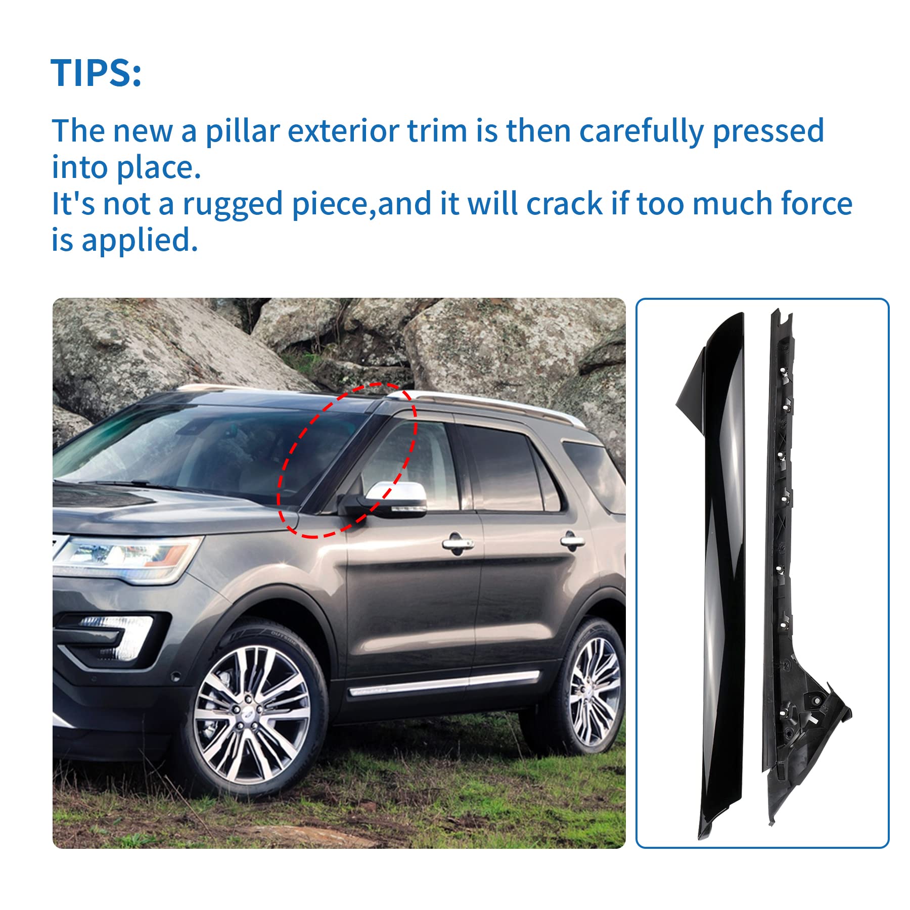 AIWGIW Windshield Pillar Trim Panel Molding Compatible with Ford Explorer 2011-2019 Replaces BB5Z7803136AA BB5Z-7803136-AB 926-450 (Left, Gloss Black)