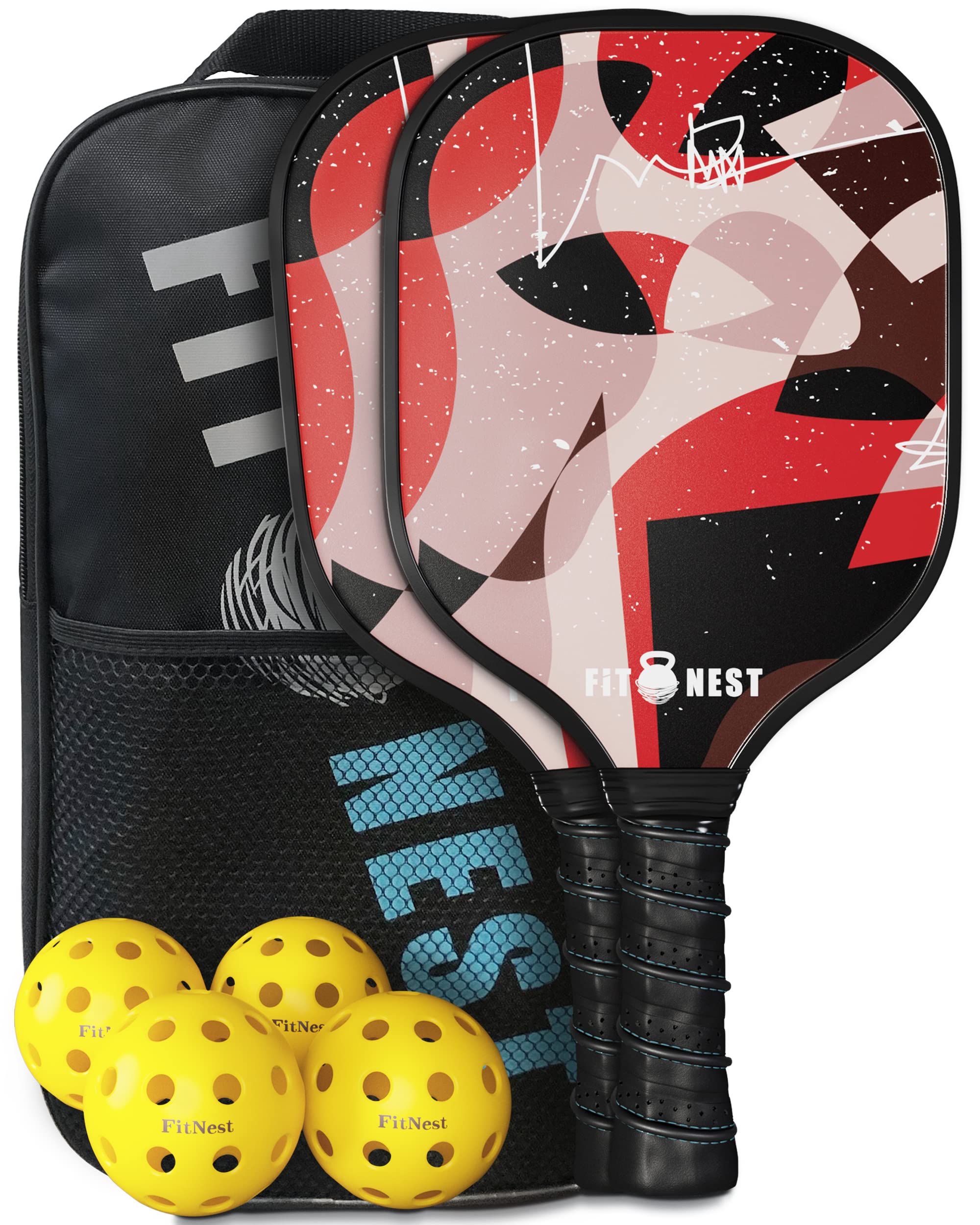 Premium Pickleball Paddles – Set of 2 Lightweight, Carbon Fiber Pickle Ball raquette's and 4 Balls Included – Premium Carry Bag – Suitable for Beginners or Advanced Players