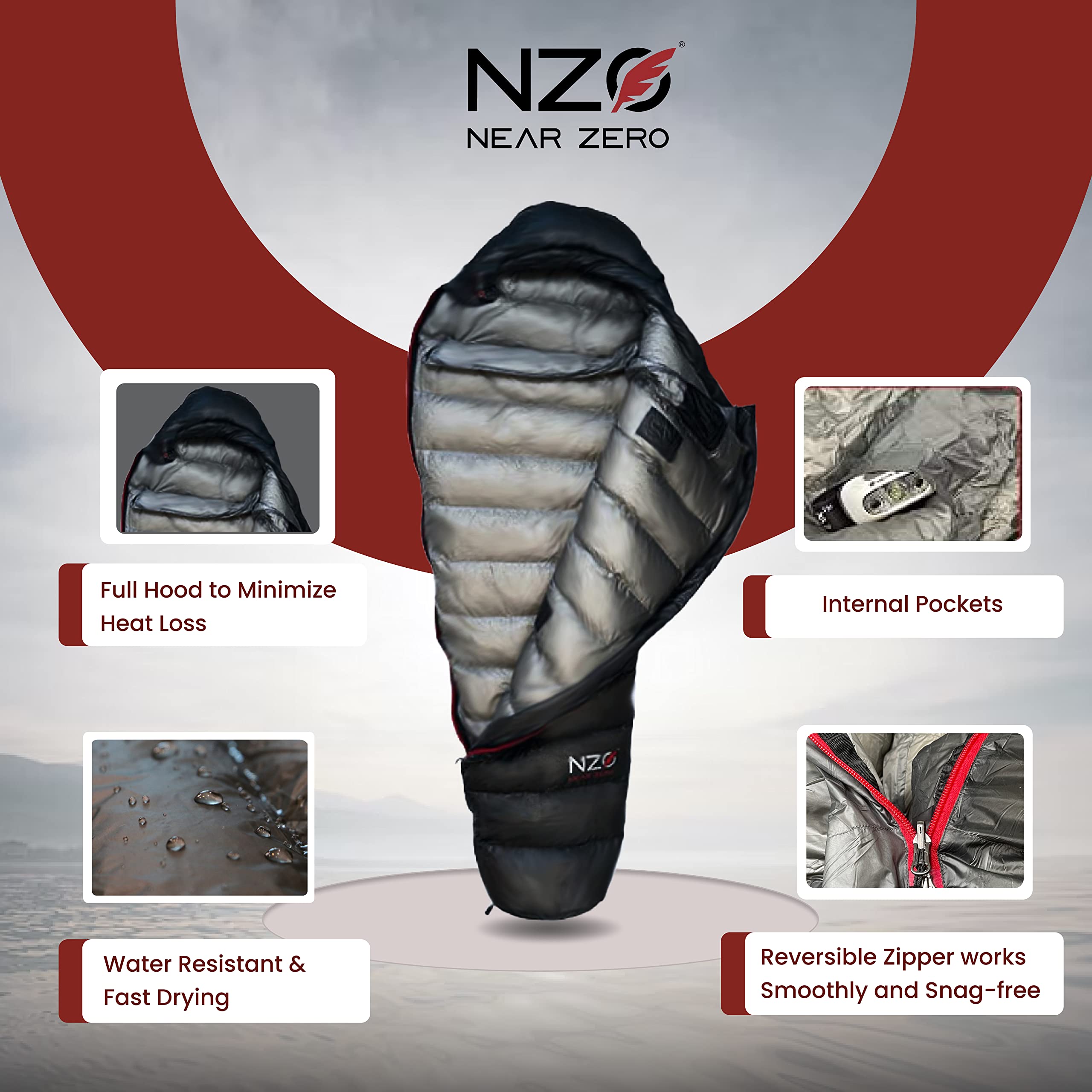 NZ 20F Mummy 850 Power Down Fill Ultralight Sleeping Bag. Premium Lightweight Quality Materials with Full Hood, Compression Carrying Bag and Mesh Storage Sack. Short Length.