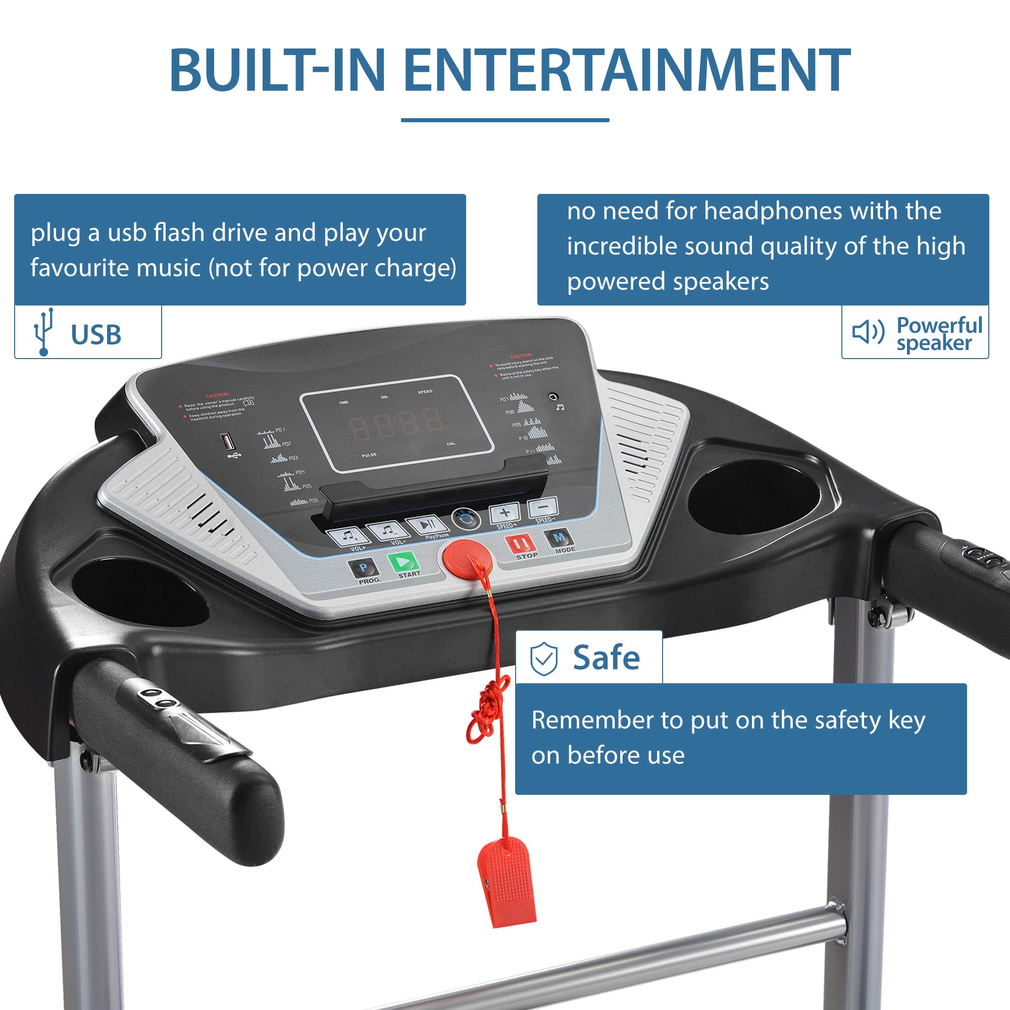 Electric Treadmill Motorized Running Machine 1.5 HP with Speaker AUX &USB Input 12 Programs