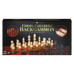 spin master 6061068 wood chess, checkers, and backgammon board game set