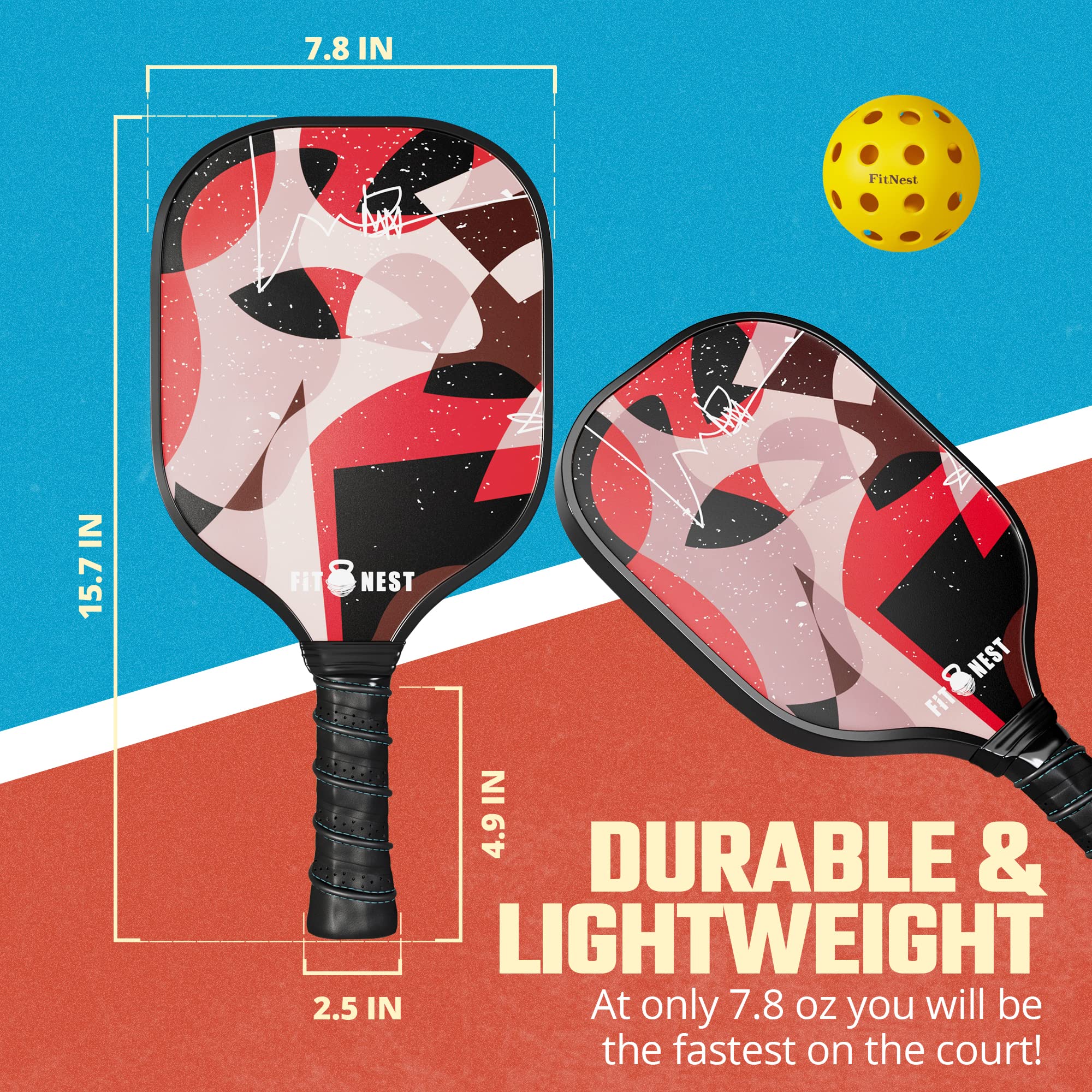 Premium Pickleball Paddles – Set of 2 Lightweight, Carbon Fiber Pickle Ball raquette's and 4 Balls Included – Premium Carry Bag – Suitable for Beginners or Advanced Players