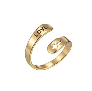 colorful bling gold silver stainless steel adjustable statement promise rings hope love blessed faith engraved band rings eternity cross jewelry for women men-gold love