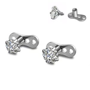 Piercingpops 8Pcs 14g Stainless Steel Cubic Zirconia/Opal Dermal Anchor Tops and Base Microdermals for Body Piercing (8PCS-4mmTop)