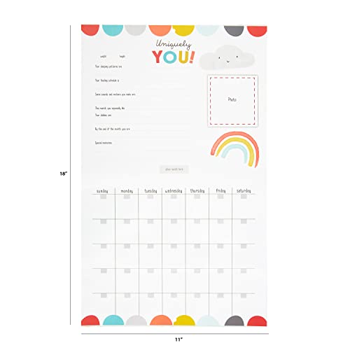 C.R. Gibson BA3-24545 You are My Sunshine Gender Neutral Baby's First Year Keepsake Calendar, 11" W x 18" H Open, Multicolor