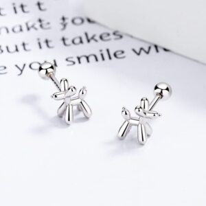 18G Cute Balloon Dog Cartilage Stud Earrings 925 Sterling Silver Gold Plated Lovely Animal Pet Tragus Helix Earring Conch Daith Piercing Studs Post Barbell Bar for Women Hypoallergenic (White Gold)