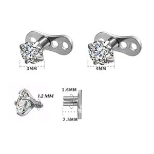 Piercingpops 8Pcs 14g Stainless Steel Cubic Zirconia/Opal Dermal Anchor Tops and Base Microdermals for Body Piercing (8PCS-4mmTop)