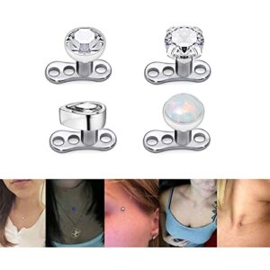 Piercingpops 8Pcs 14g Stainless Steel Cubic Zirconia/Opal Dermal Anchor Tops and Base Microdermals for Body Piercing (8PCS-4mmTop)