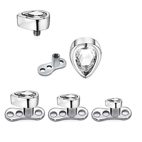 Piercingpops 8Pcs 14g Stainless Steel Cubic Zirconia/Opal Dermal Anchor Tops and Base Microdermals for Body Piercing (8PCS-4mmTop)