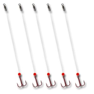 tooth shield tackle ice fishing fluorocarbon walleye tip up leader/rig (15 lb) ice fishing walleye predator rig (5 pack) [red bead] (#8)