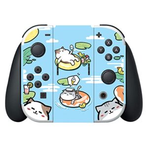 PlayVital Full Set Protective Stickers for Nintendo Switch OLED Model, Customized Vinyl Decal Skins for Switch OLED Console & Joycon & Dock & Grip - Pool Party Kitten