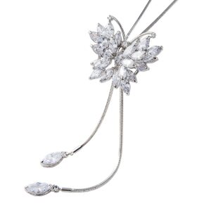 kodewiet women cubic zirconia flower butterfly long adjustable chain pendant sweater necklace