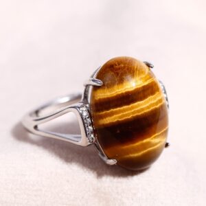 Jewever 925 Sterling Silver Rings for Women Men Genuine Tiger Eye Stone Anxiety Ring Open Adjustable Unisex Jewelry (7-10#)