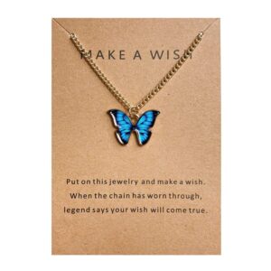 yallnasl make a wish butterfly necklace for women blue butterfly necklaces for besties butterflies necklaces for niece daughters butterfly gift with message card necklaces