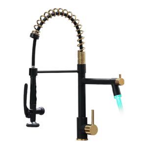 fapully led kitchen faucet with pull down sprayer,black&gold commercial kitchen faucet for kitchen sink