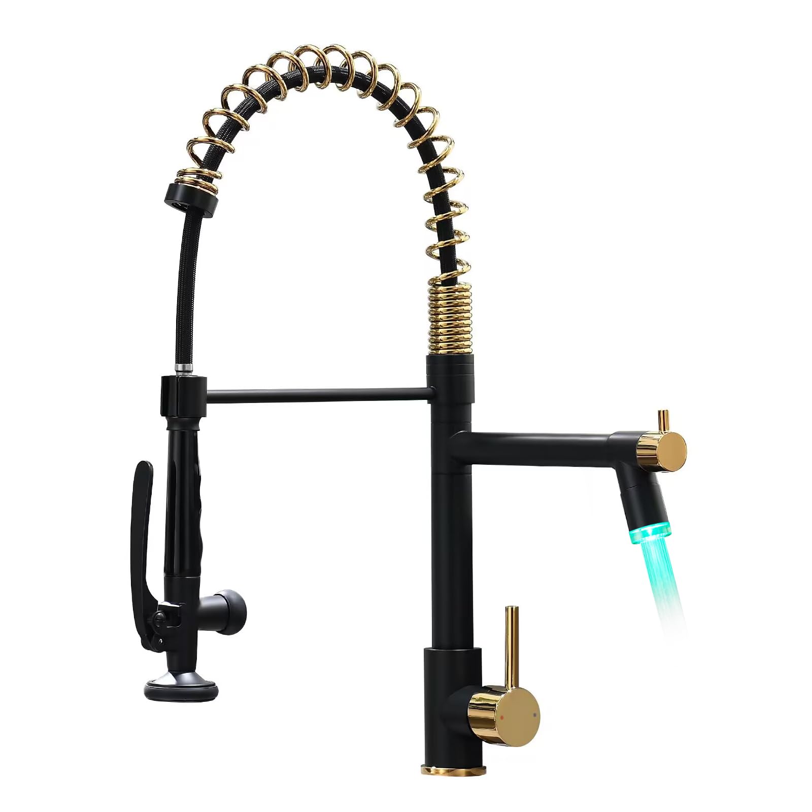 Fapully LED Kitchen Faucet with Pull Down Sprayer,Black&Gold Commercial Kitchen Faucet for Kitchen Sink