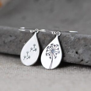 GBAHFY Boho Silver Dandelion Drop Earrings for Women Teen Girls Water Drop Silver Flower Mountain Tree Dangle Earrings Jewelry Gifts for Mom Lover (Silver)