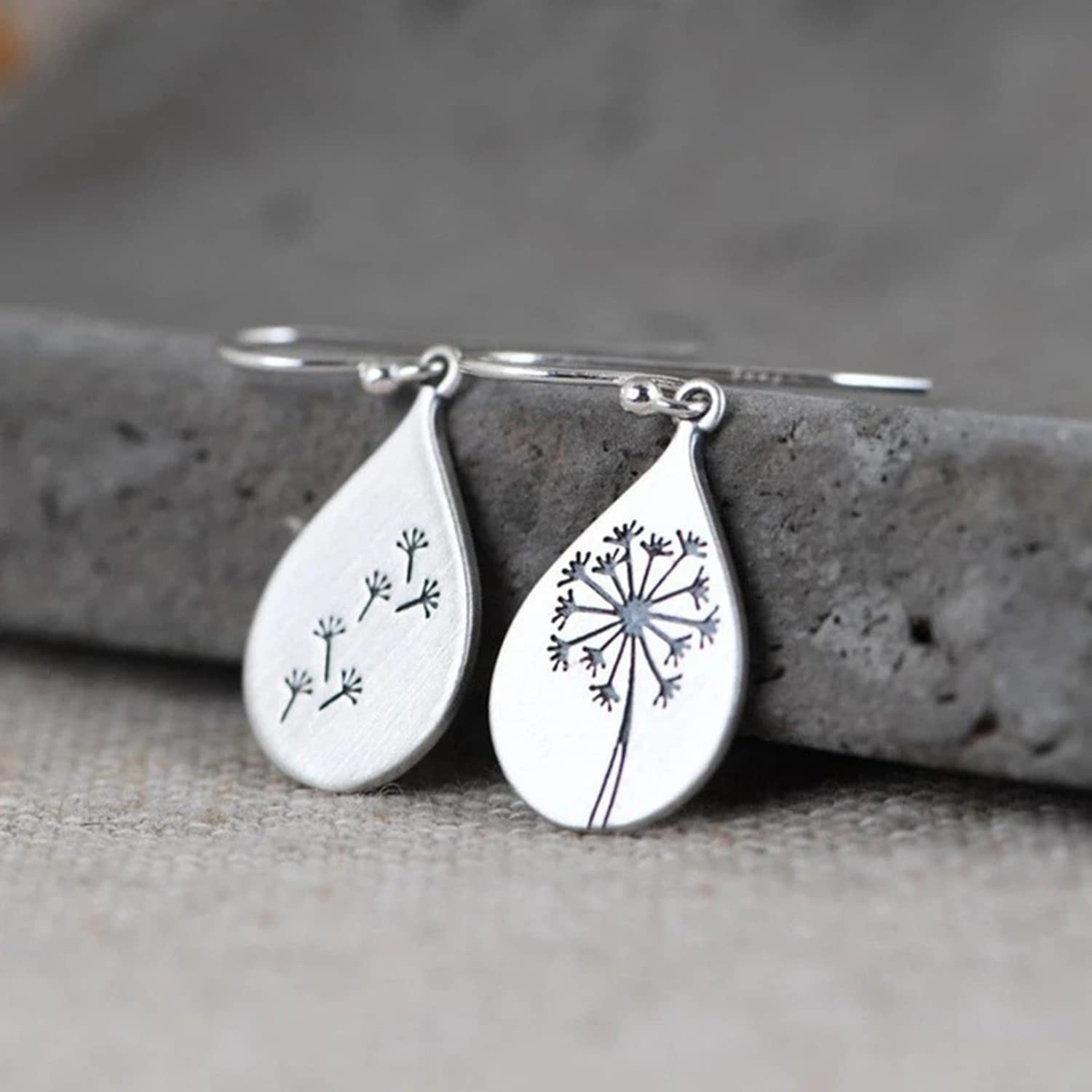 GBAHFY Boho Silver Dandelion Drop Earrings for Women Teen Girls Water Drop Silver Flower Mountain Tree Dangle Earrings Jewelry Gifts for Mom Lover (Silver)