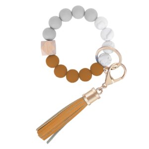 weixiltc bracelet keychain wristlet, silicone bead key ring bracelet for women (brown)