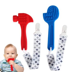 fu store soft silicone teething toys for toddlers infant tools shape baby teethers relief soothe babies gums set (2 pack hammer set)