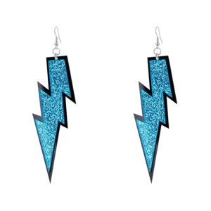 gbahfy multicolor 80s neon earrings acrylic exaggerated women lightning bolt dangle earrings halloween jewelry 80's party (blue)