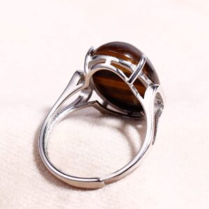 Jewever 925 Sterling Silver Rings for Women Men Genuine Tiger Eye Stone Anxiety Ring Open Adjustable Unisex Jewelry (7-10#)