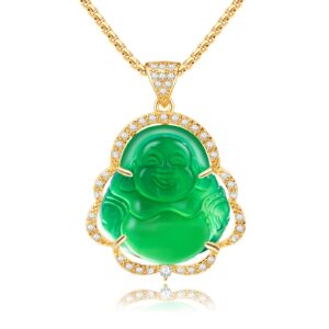 tikcauz buddha necklace for women men green jade laughing buddha pendant with18k gold plated chain lucky buddah necklace jewelry gifts for her him