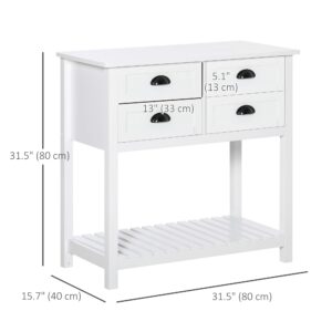 HOMCOM Coffee Bar Cabinet, Sideboard Buffet Cabinet, Kitchen Cabinet with 4 Drawers and Slatted Bottom Shelf for Kitchen, Living Room, White