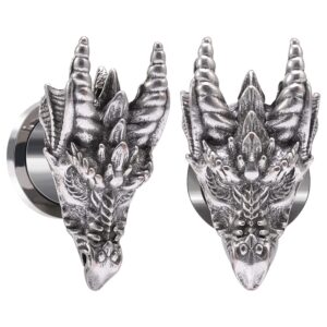 pobaisiter 1 pair stainless steel dragon head ear gauges tunnels jewelry for man for woman body piercing jewelry 2g-1/2 inch ear stretcher plugs