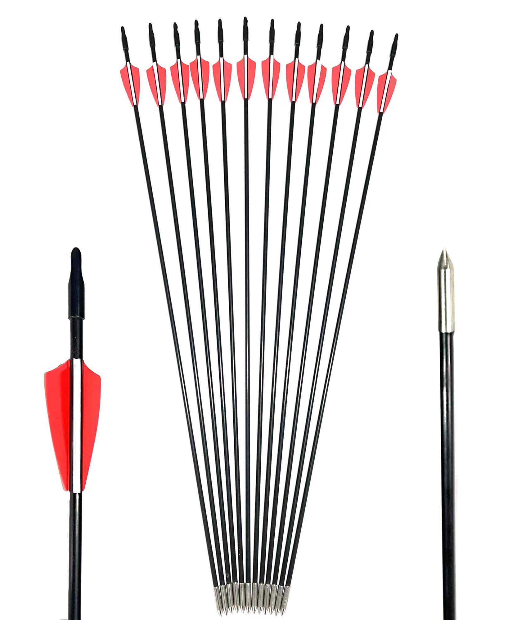 GPP Archery Beginner's First Arrows (30" Fiberglass Target Archery Arrows) - 12 Pack,Red