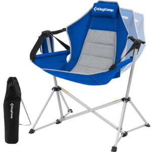 kingcamp hammock camping chair, aluminum alloy adjustable back swinging folding rocking chair with pillow & cup holder for outdoor, travel, sport, games, lawn, concerts, and backyard (blue)