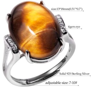 Jewever 925 Sterling Silver Rings for Women Men Genuine Tiger Eye Stone Anxiety Ring Open Adjustable Unisex Jewelry (7-10#)