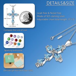 FULULAY Cross Necklace For Women,Sterling Silver Jesus Christian Religious March Birthstone Jewelry