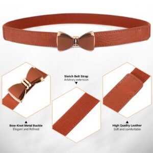 Zhanmai 6 Pieces Bow Skinny Elastic Waist Belt Faux Leather Stretchy Belt 1.18 Inch Wide Thin Belt for Dress Women, 6 Colors