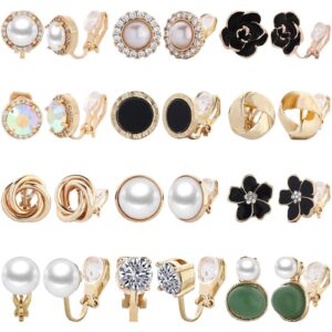 newitin 12 pairs clip on earrings for women cute earrings crystal earrings pearl earrings charming fashion earrings non piercing clip on earrings for women