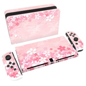 playvital full set protective stickers for nintendo switch oled model, customized vinyl decal skins for switch oled console & joycon & dock & grip - cherry blossoms petals