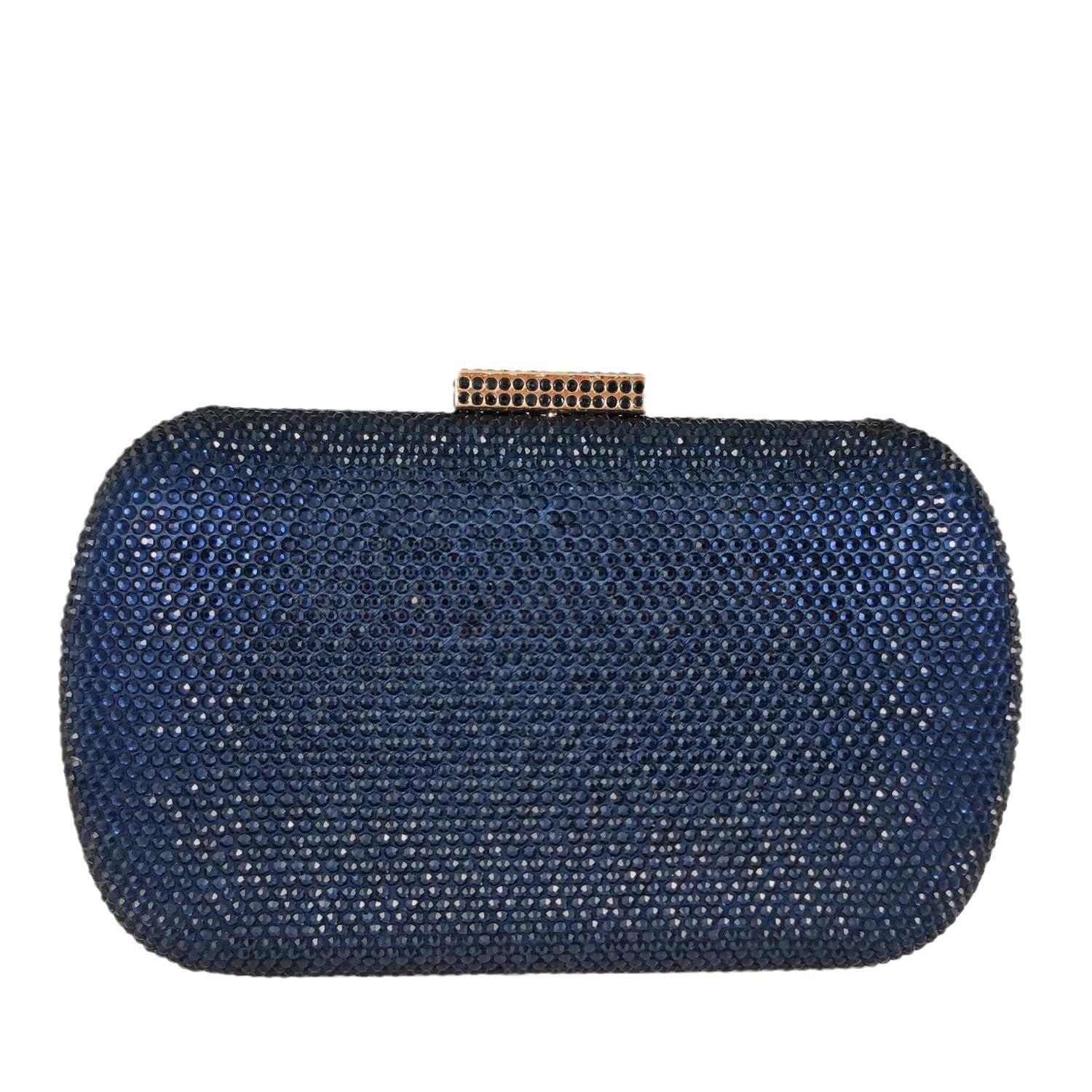 Boutique De FGG Bling Evening Bags and Clutches for Women Formal Party Crystal Clutch Bag Wedding Rhinestone Handbags, Mini,Navy Blue