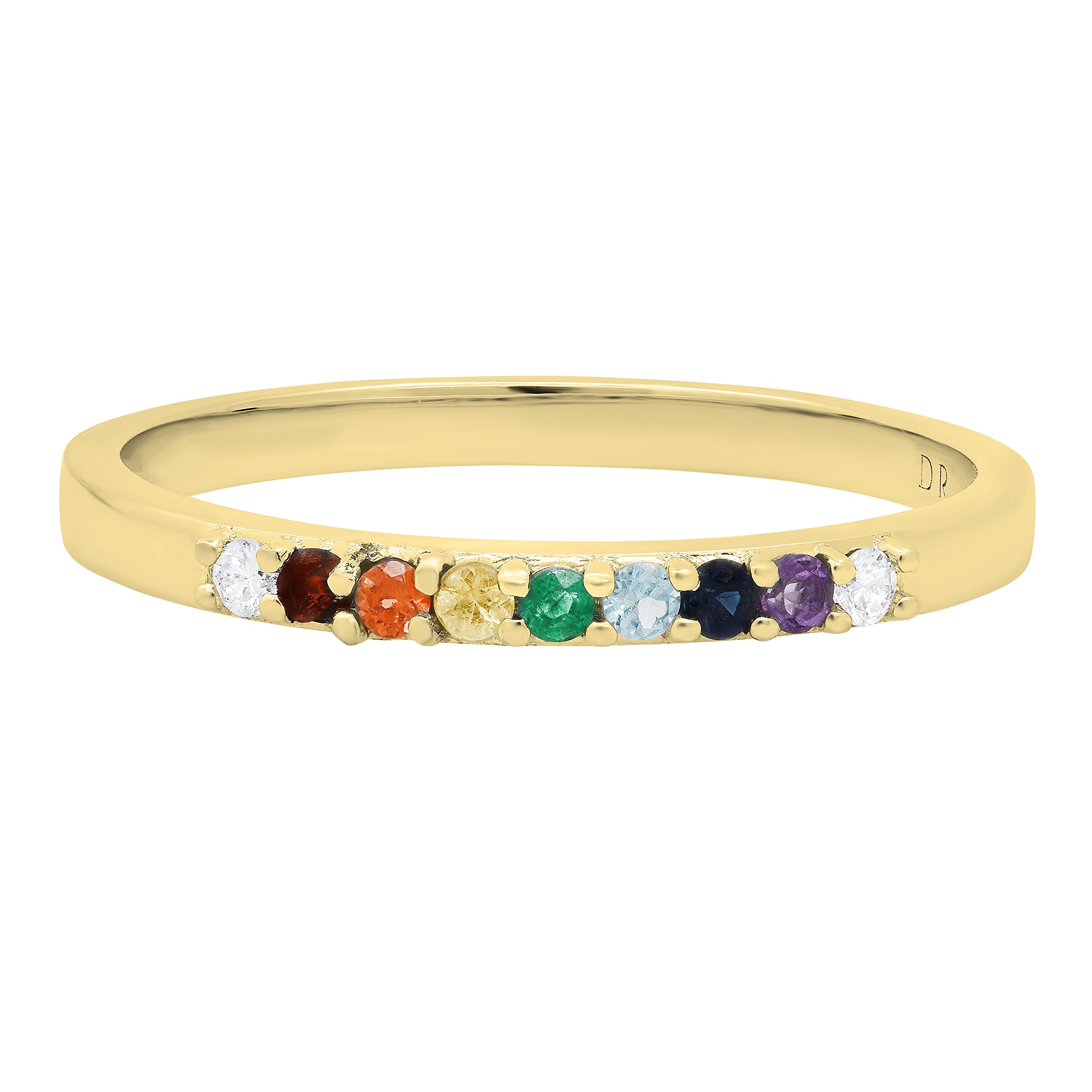 Dazzlingrock Collection Round 8 Multi Gem Stone Wedding Band for Her | 18K Yellow Gold, Size 5.5