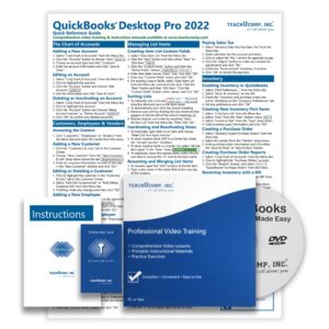 teachucomp deluxe video training tutorial course for quickbooks desktop pro 2022- video lessons, pdf instruction manual, quick reference guide, testing, certificate of completion