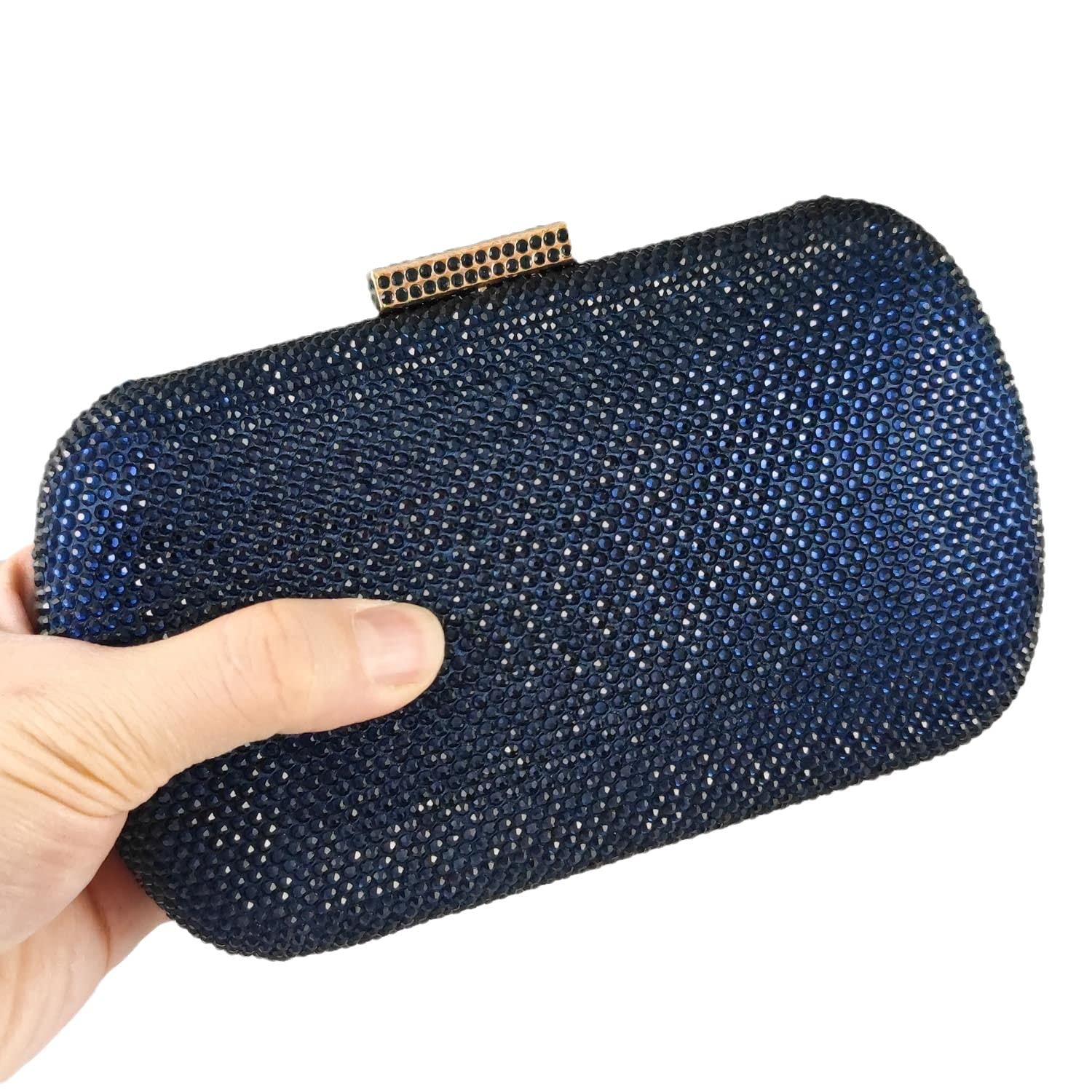 Boutique De FGG Bling Evening Bags and Clutches for Women Formal Party Crystal Clutch Bag Wedding Rhinestone Handbags, Mini,Navy Blue