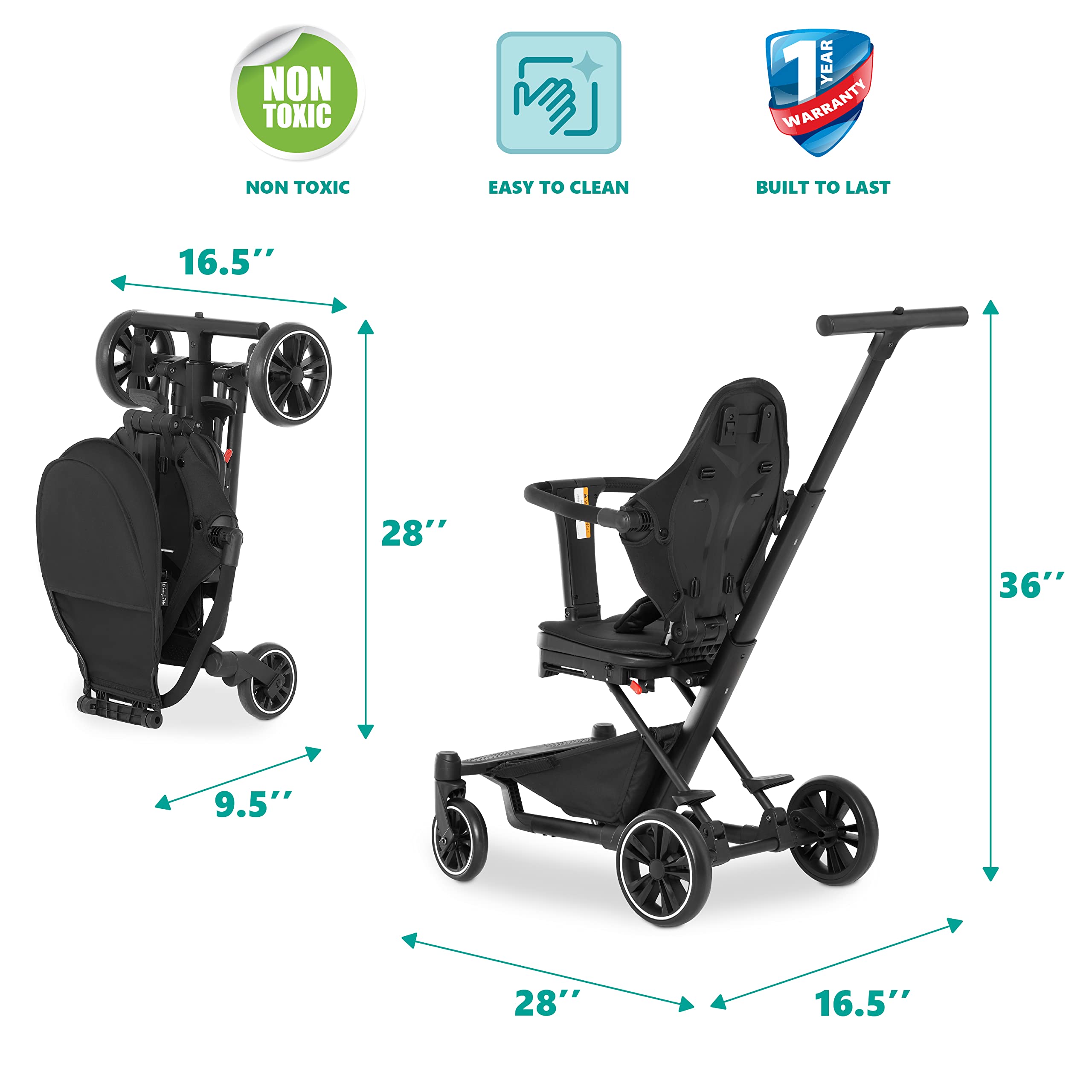 Dream On Me Drift Rider Baby Stroller with Canopy, Lightweight Umbrella Stroller with Compact Fold, Sturdy Design, 360 degree Angle Rotation Travel Stroller, Black