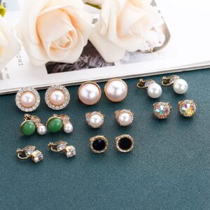 NEWITIN 12 Pairs Clip On Earrings for Women Cute Earrings Crystal Earrings Pearl Earrings Charming Fashion Earrings Non Piercing Clip on Earrings for Women