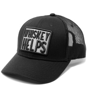 MASHBILL Trucker Hat - Whiskey Helps Embroidered Patch, Snap Closure, Adjustable Mesh Back, One Size Fits Most, for Bourbon & Whiskey Lovers, Men's Mesh Cap