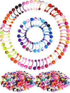 junkin 200 pieces belly button rings piercing multipack belly ring button banana barbells colorful body navel rings navel barbell acrylic balls steel belly rings body piercing jewelry